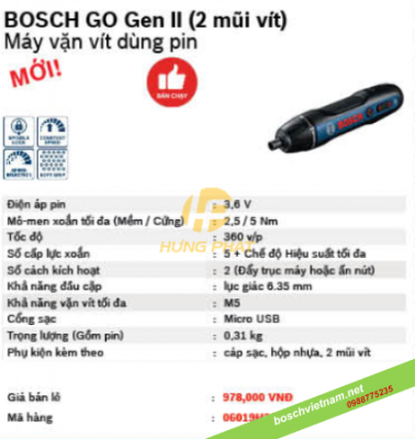 Máy vặn vít Bosch Go Gen 2 (2 mũi vít) - Bosch Việt Nam